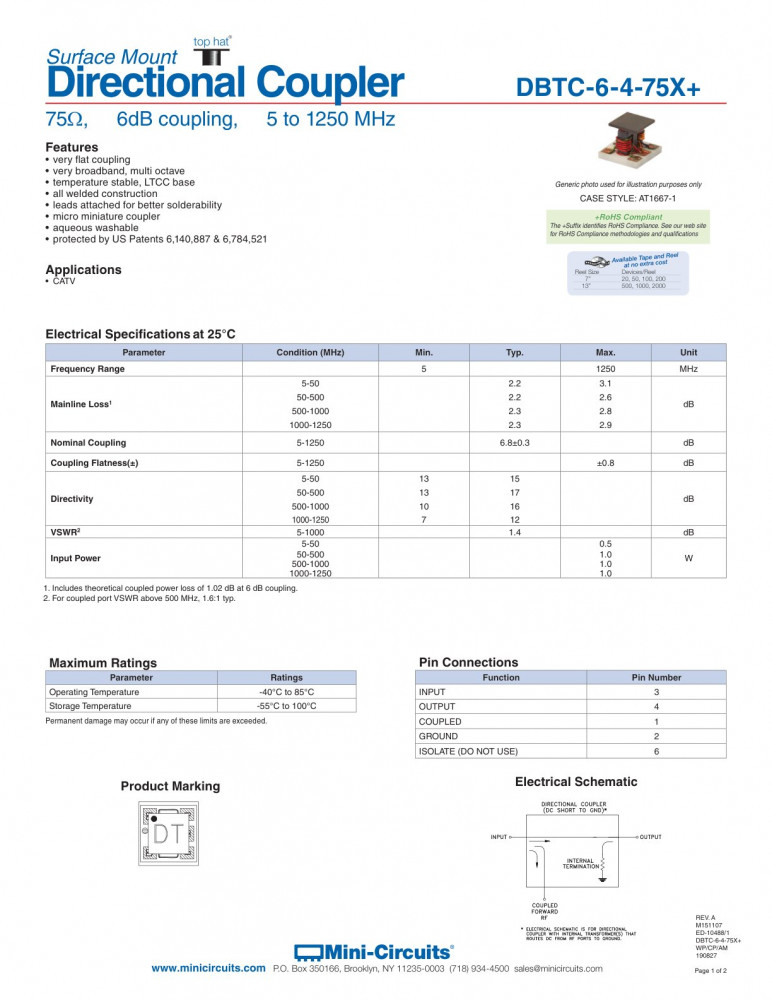 DBTC-6-4-75X+ technical document page 1