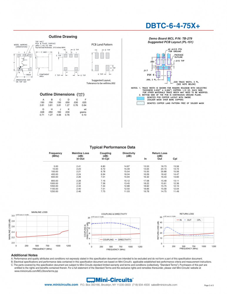 DBTC-6-4-75X+ technical document page 2