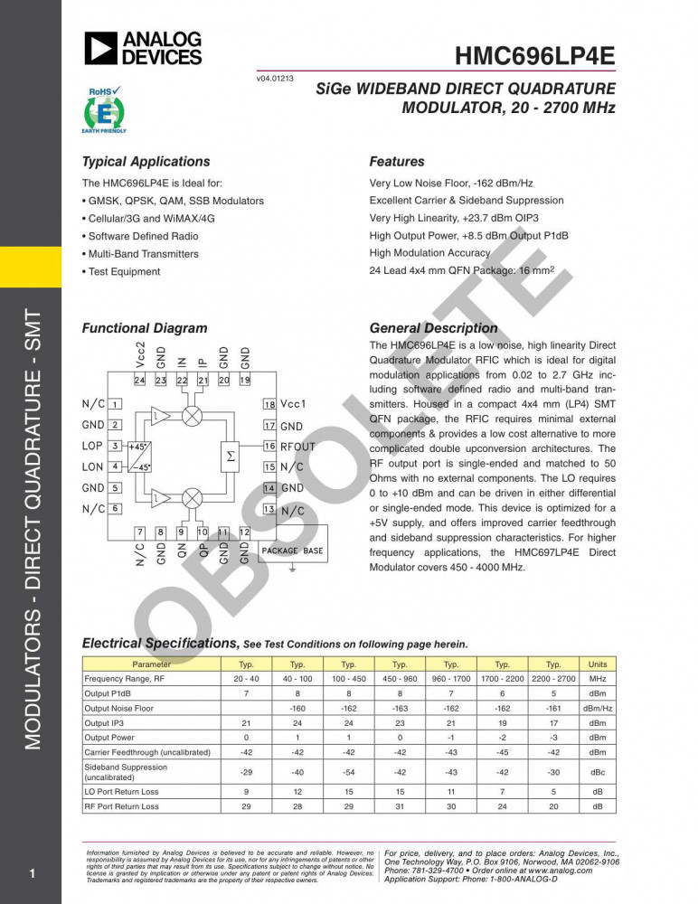 HMC696LP4E datasheet page 1