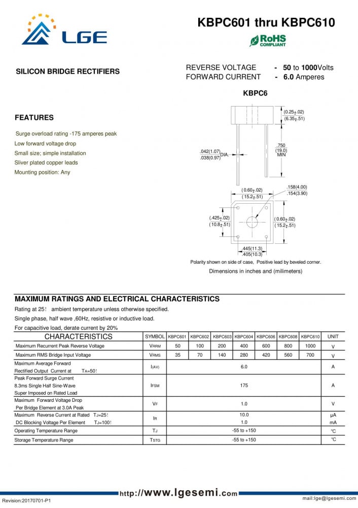 LGE KBPC610 datasheet page 1