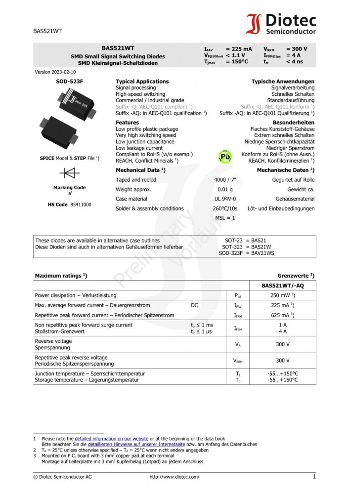 BAS521WT-AQ datasheet page 1