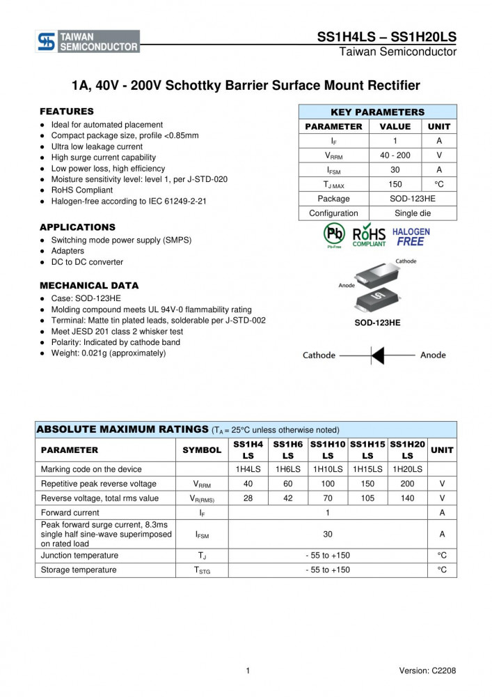 SS1H20LS datasheet page 1