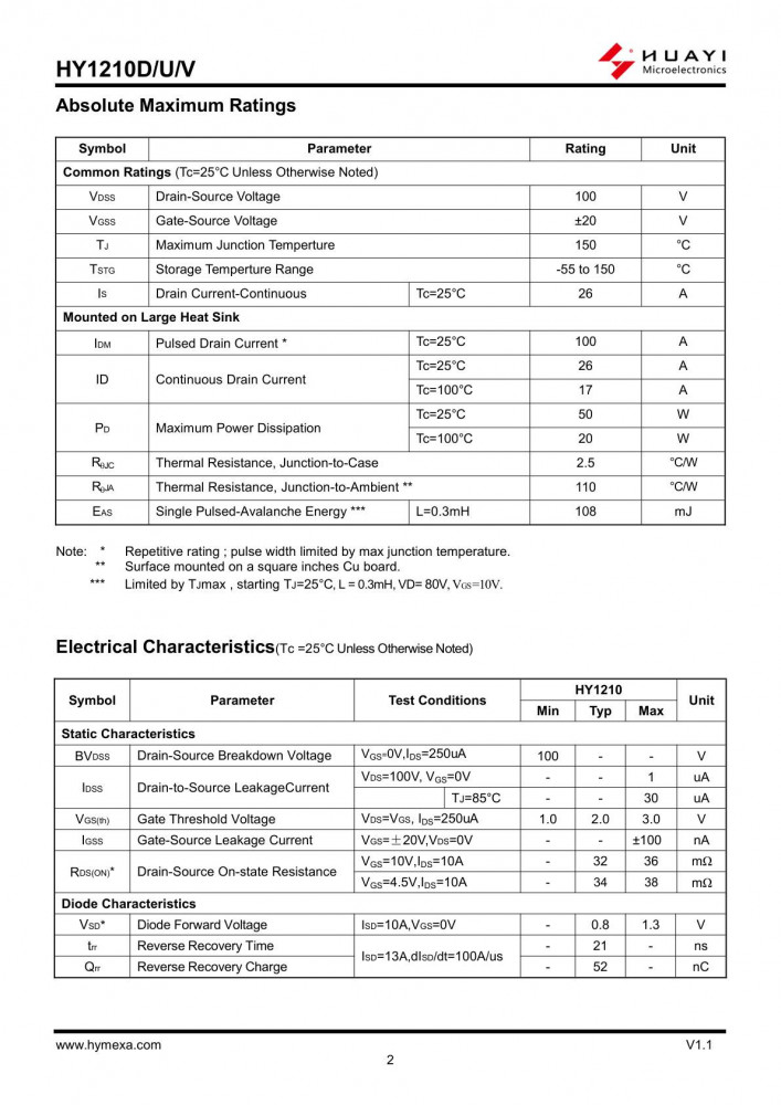 HY1210D datasheet page 2