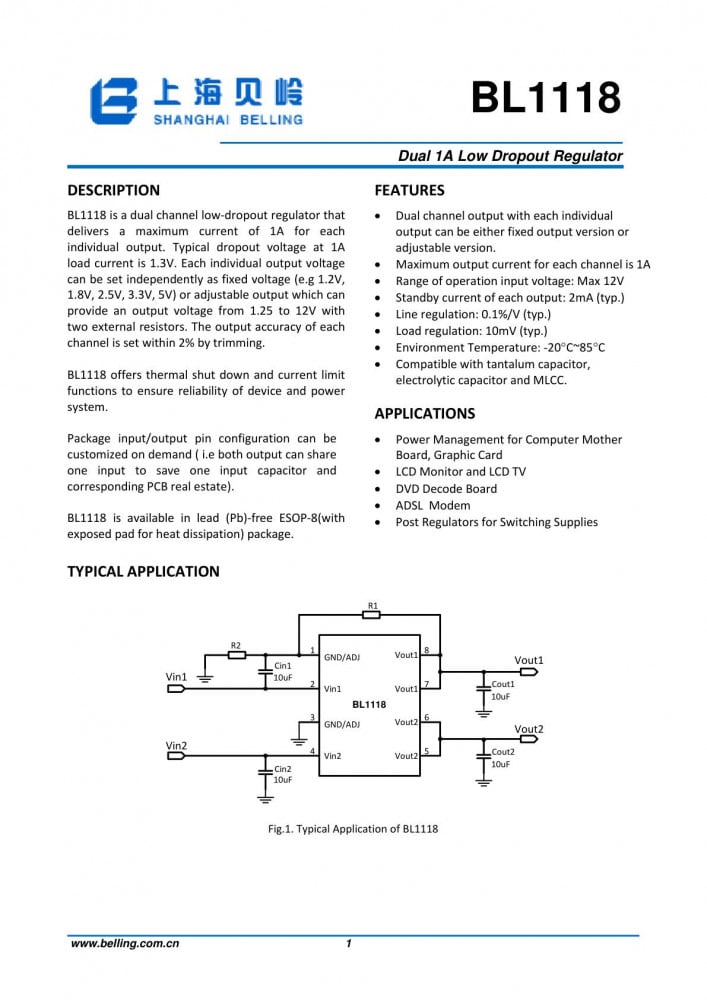BL1118 datasheet page 1