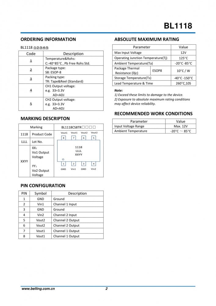 BL1118 datasheet page 2