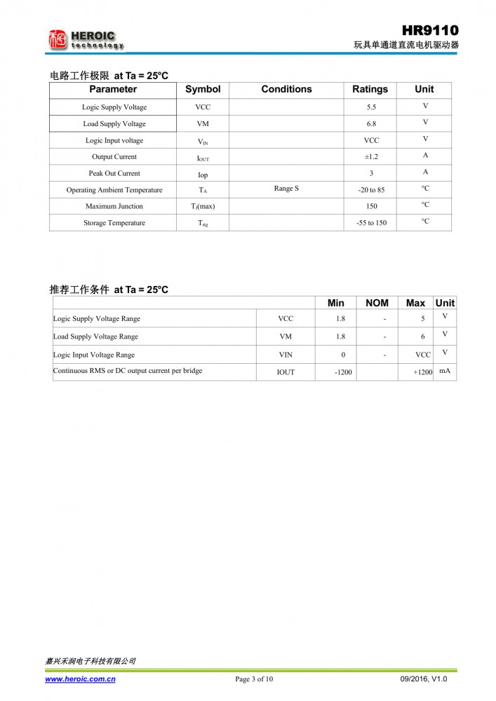 HR9110S datasheet page 3