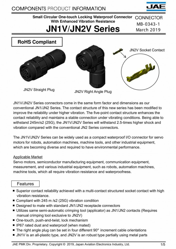 JAE JN1V JN2V series datasheet page 1