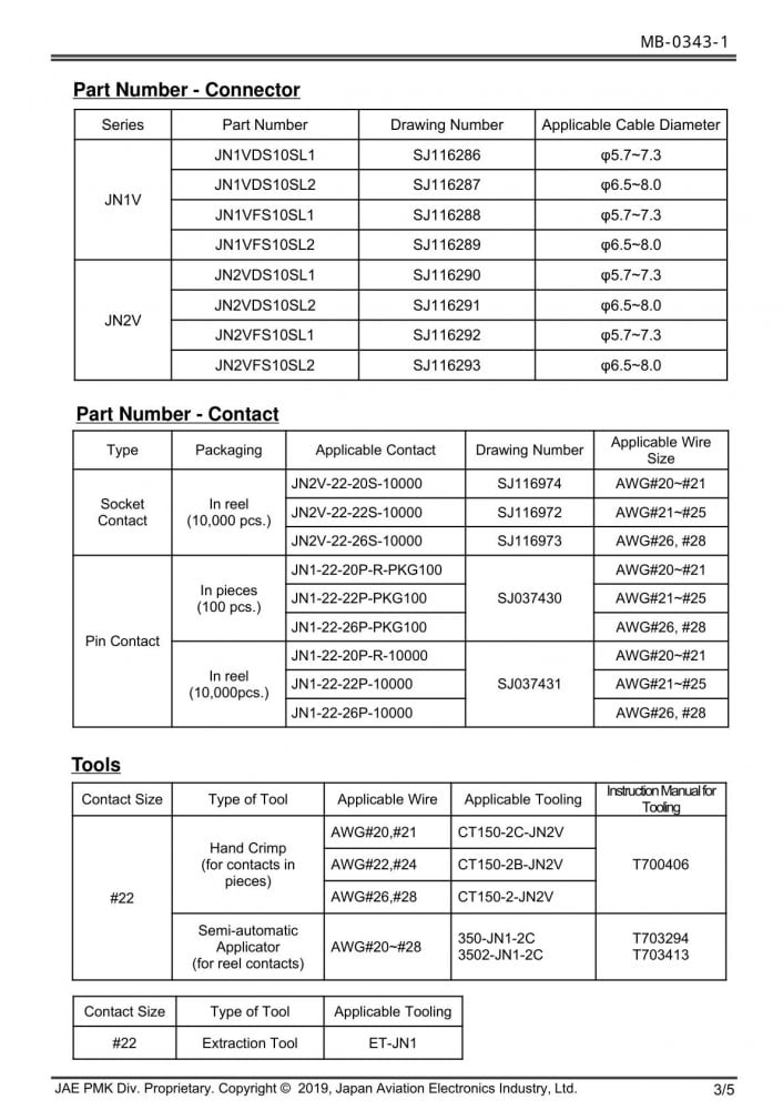 JAE JN1V JN2V series datasheet page 3