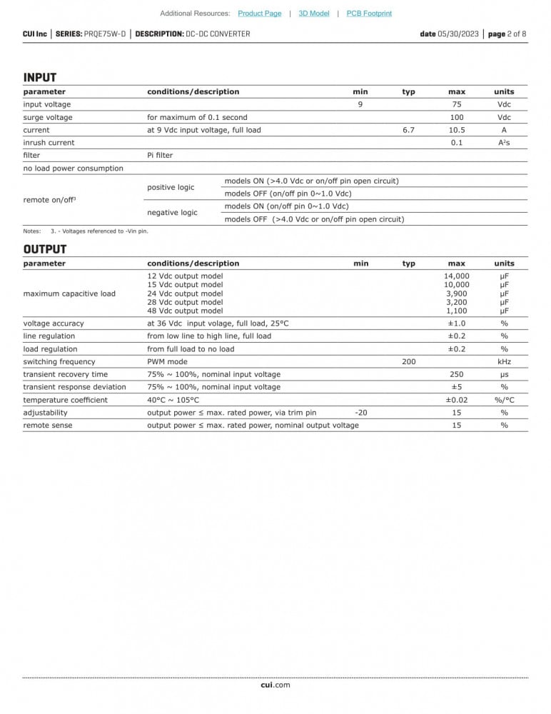 CUI PRQE75W datasheet page 2