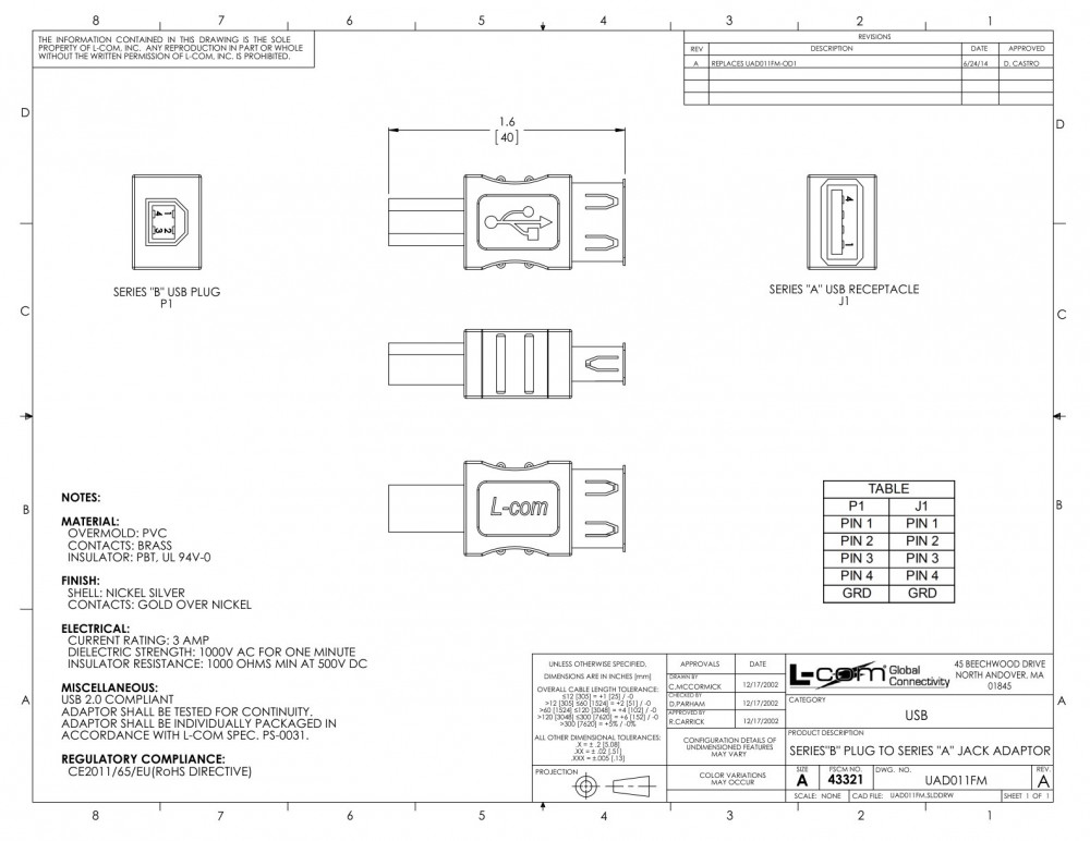 L-com UAD011FM technical document page