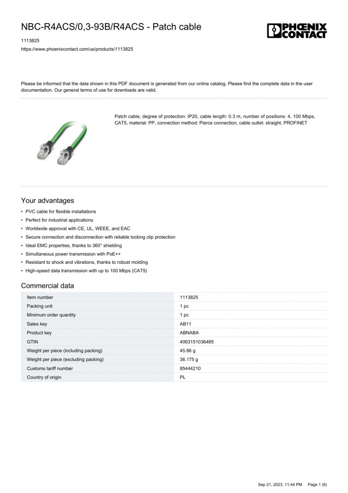 Phoenix Contact 1113825 document page 1
