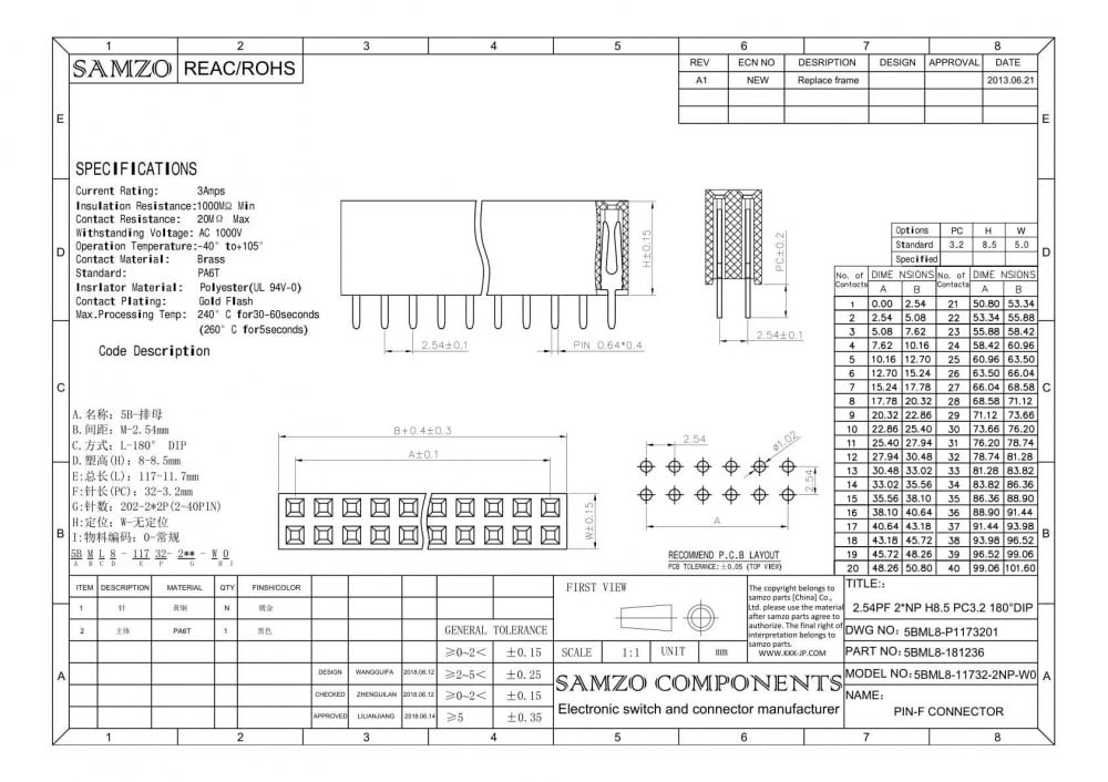 SAMZO 5BML8 connector technical drawing