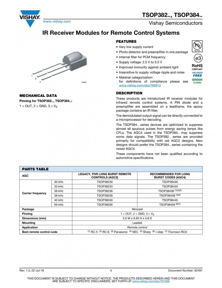 TSOP38438 datasheet page 1