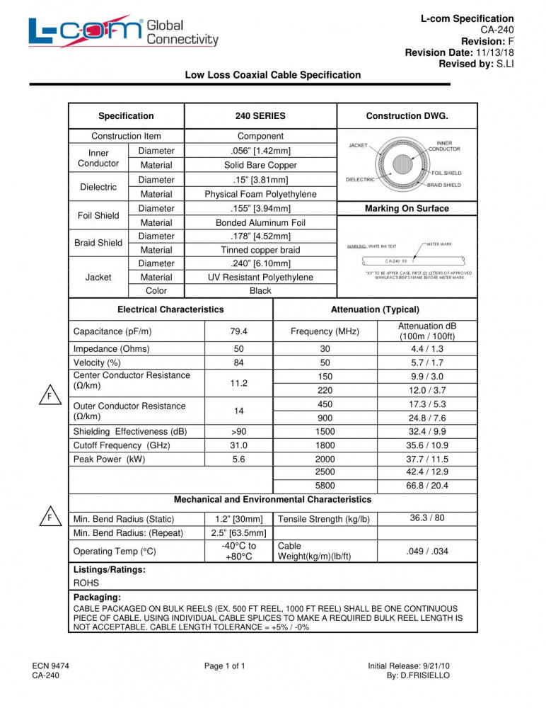 CA-240-FOOT technical specification document preview