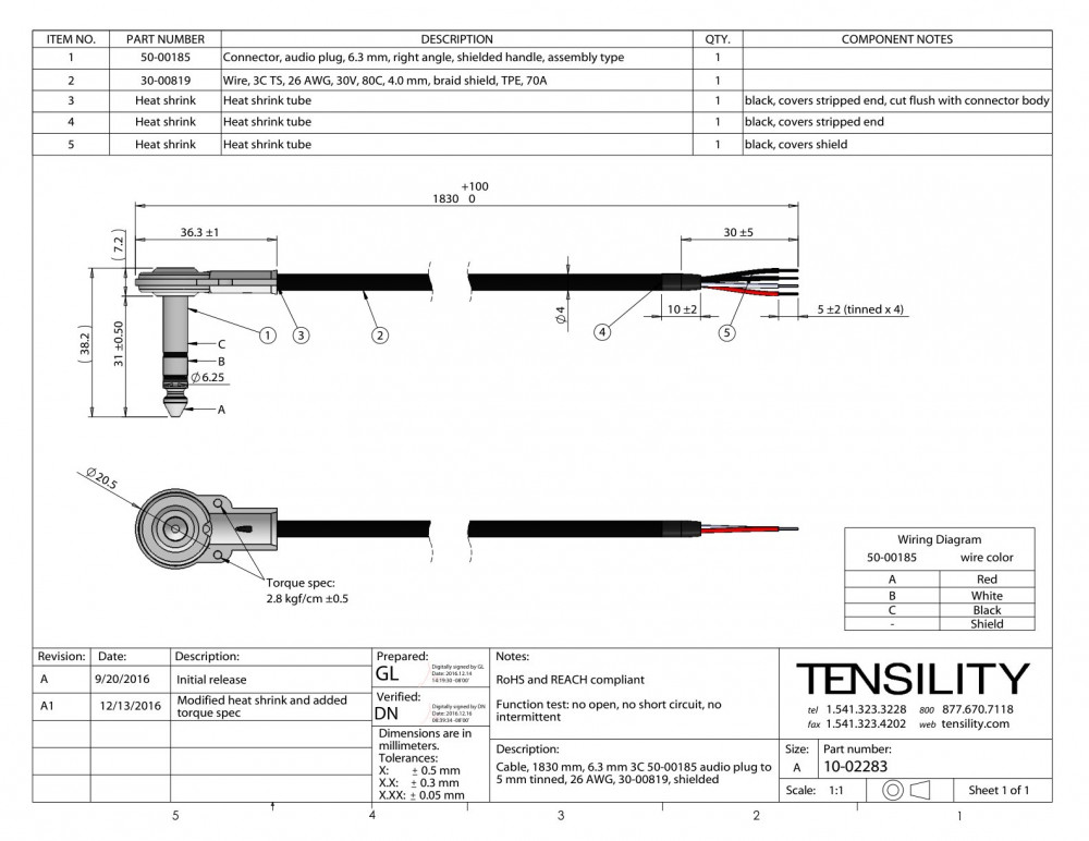 Tensility International 10-02283 product drawing and wiring information