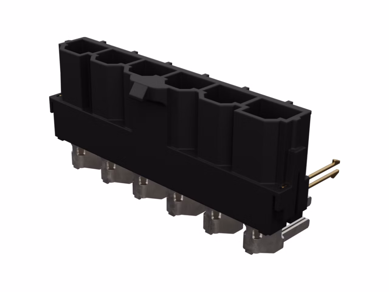 Mini-Fit Sr. Right-Angle Header, 10.00mm Pitch, Single Row, 6 Circuits, 8.30mm Tail Length, for 6.35mm PCB, Silver (Ag) Plating, with Clip for sale