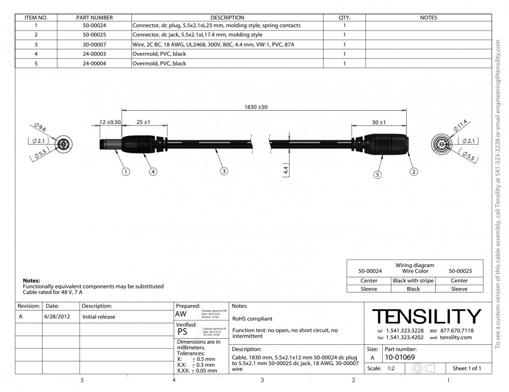Tensility 10-01069 cable assembly drawing