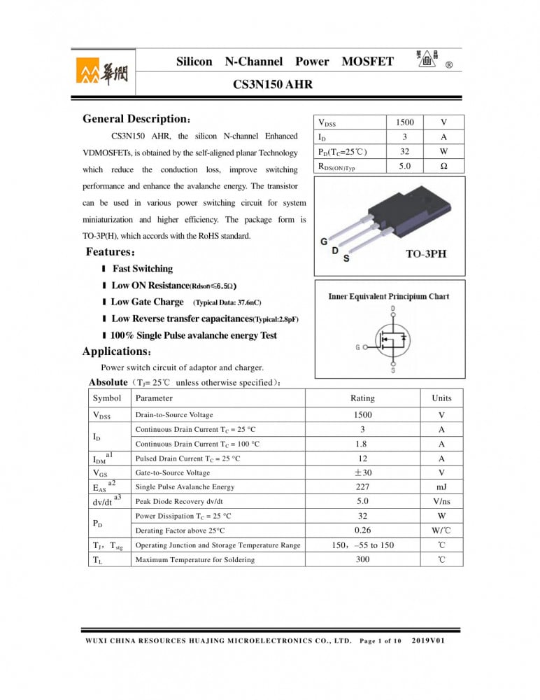 CS3N150AHR datasheet page 1