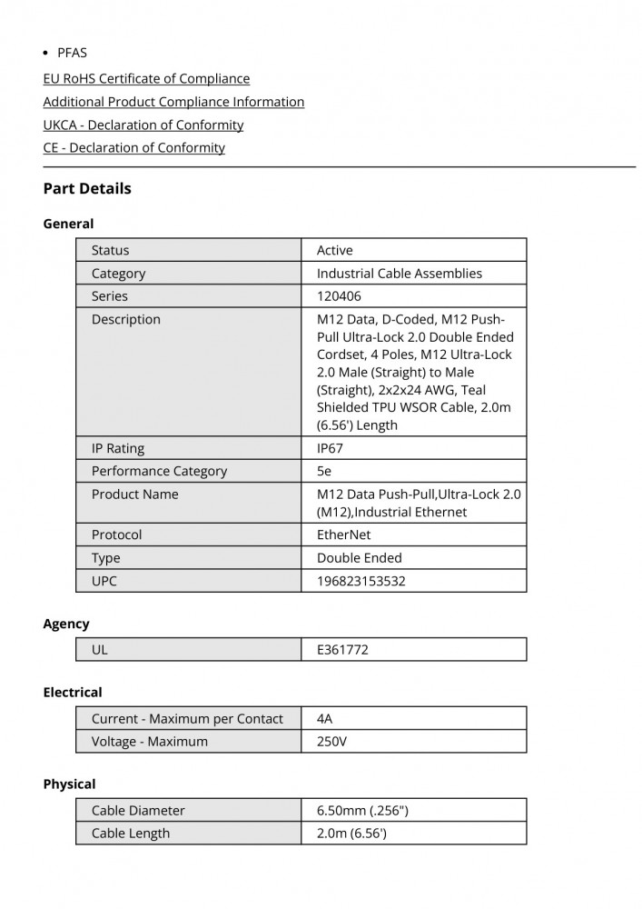 MOLEX 120406 cordset product drawing, page 2