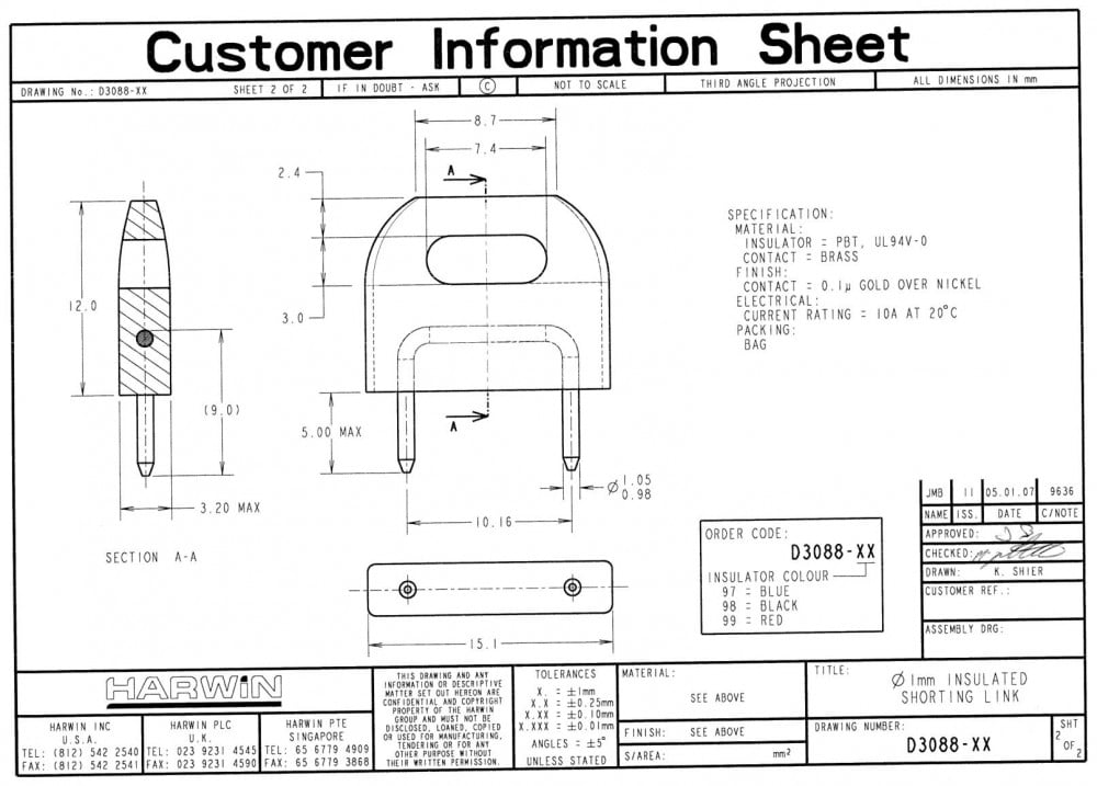 Harwin D3088-98 technical drawing preview