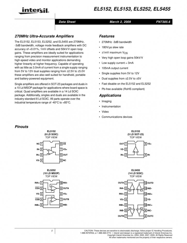 EL5455ISZ technical document page 1