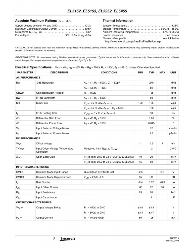 EL5455ISZ technical document page 3