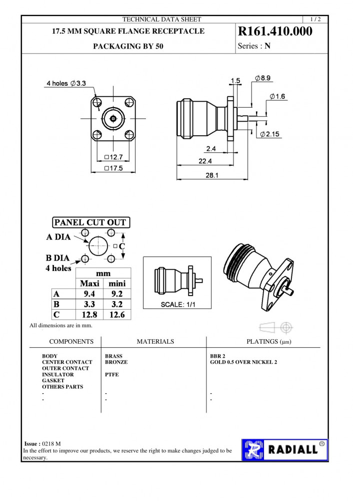 Radiall R161410000 technical datasheet, page 1