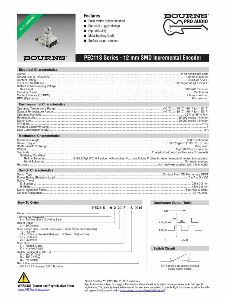 PEC11S datasheet page 1