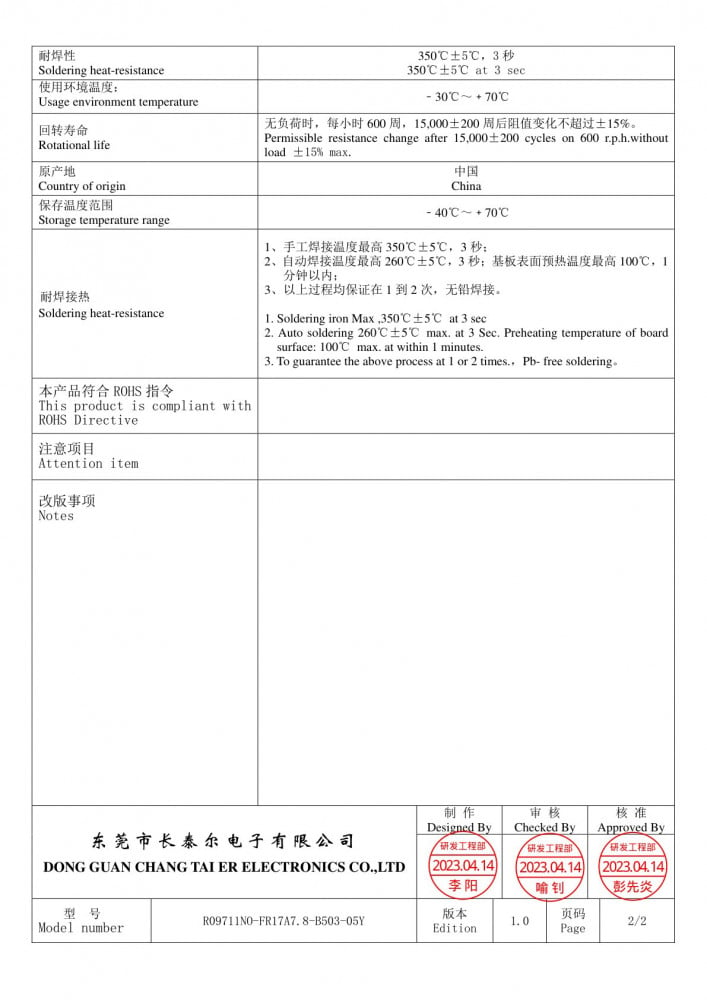 CTR R09711N0-FR17A7.8-B503-05Y datasheet page 2
