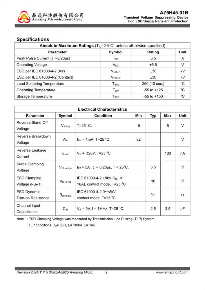 AZ5H45-01B technical document page 2