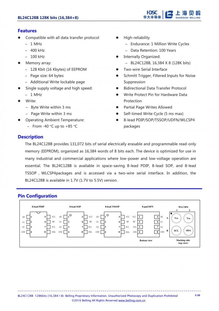 BL24C128B datasheet page 1