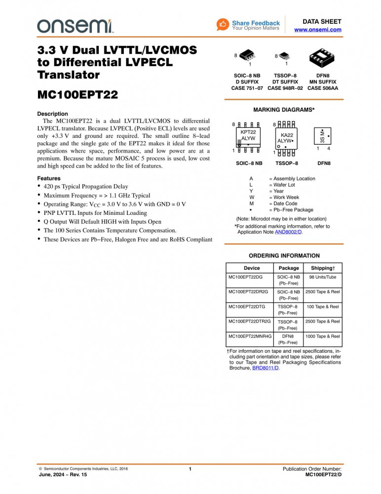 MC100EPT22 technical document page 1