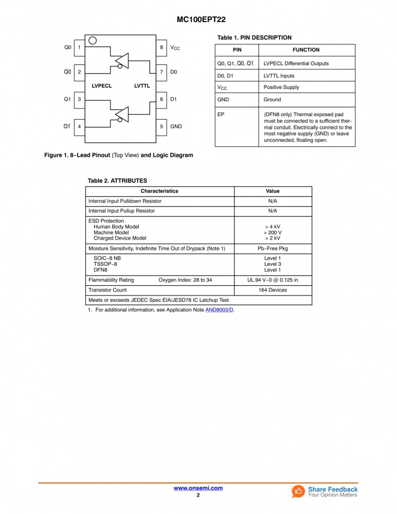 MC100EPT22 technical document page 2