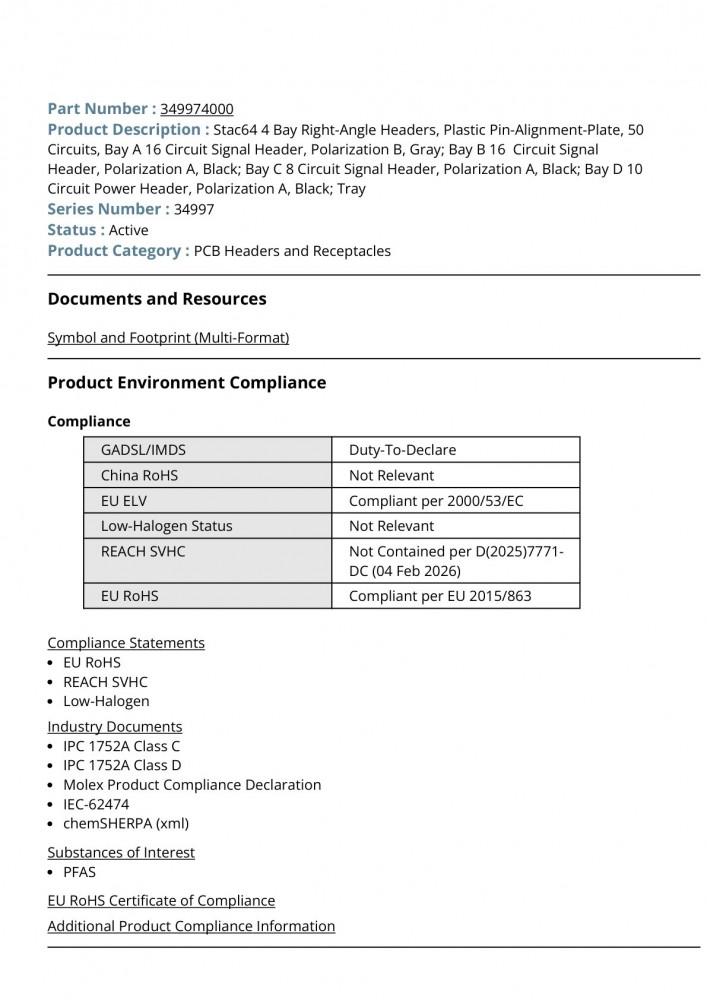 MOLEX 349974000 product document page 1