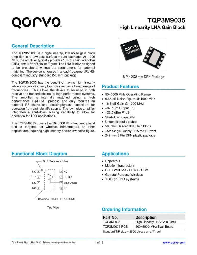 TQP3M9035 technical document page 1