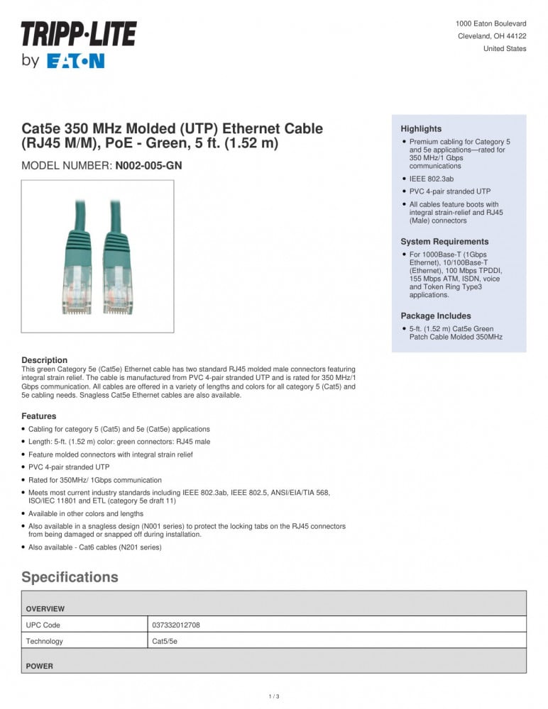 N002-005-GN technical document page 1