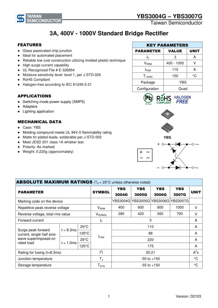 YBS3007G technical document page 1