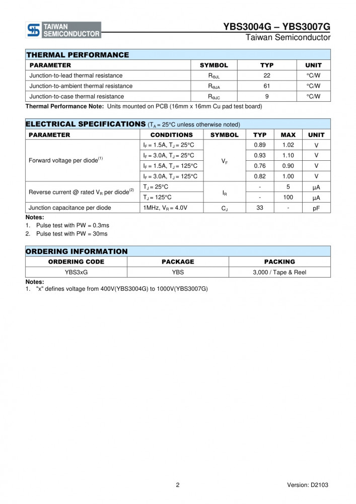 YBS3007G technical document page 2