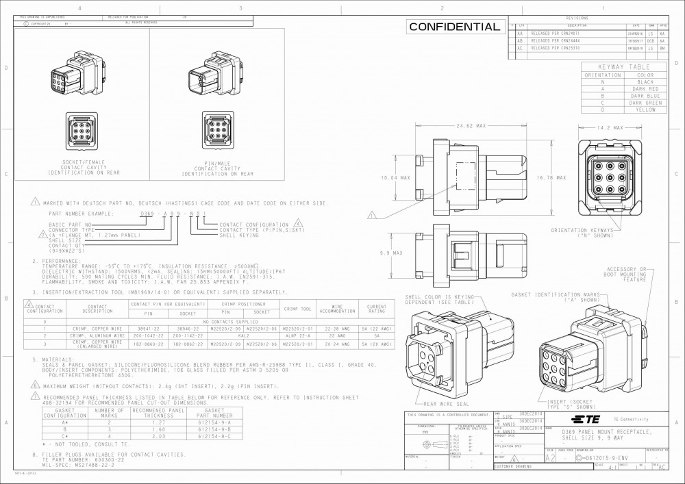 DEUTSCH D369-B99-NS0 technical drawing page