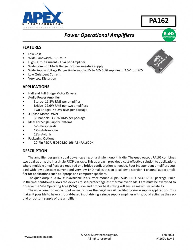 PA162 datasheet page 1
