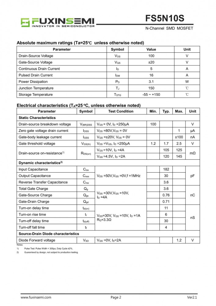FS5N10S datasheet page 2