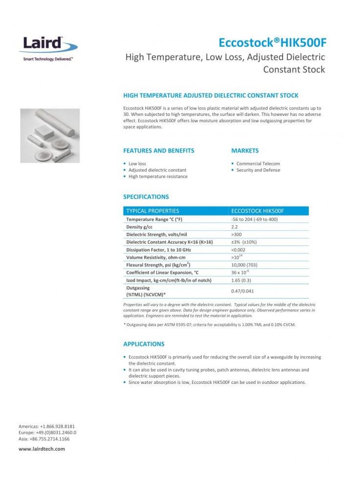 Laird Eccostock HiK500F technical document page 1