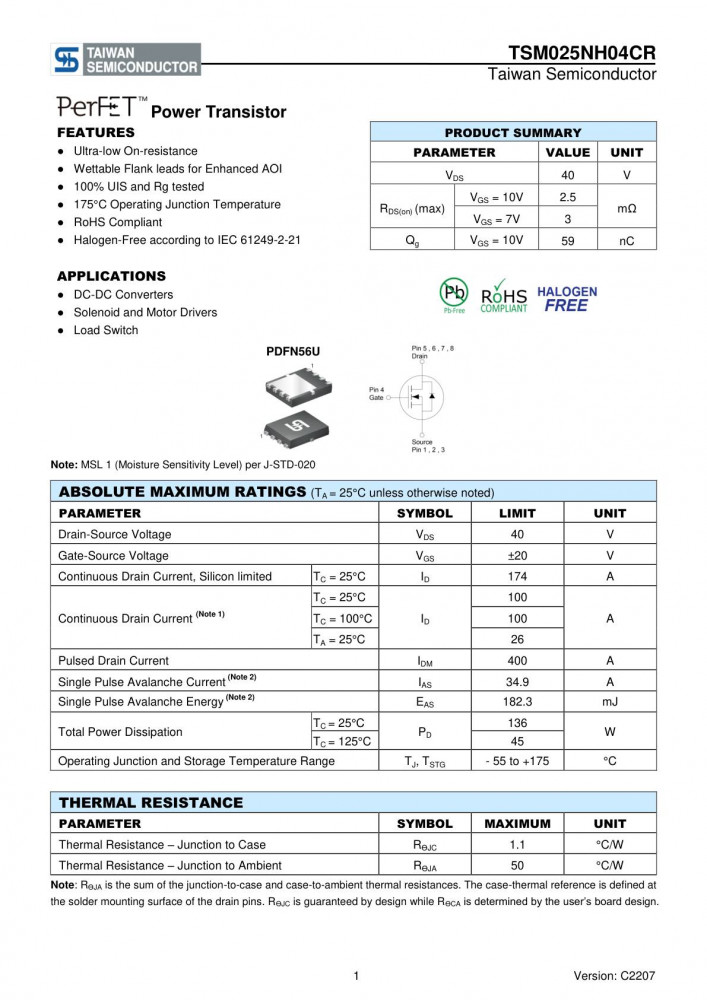 TSM025NH04CR datasheet page 1