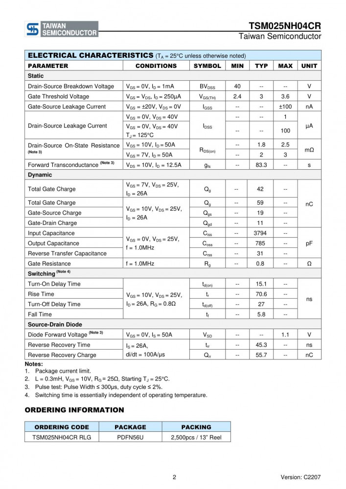 TSM025NH04CR datasheet page 2