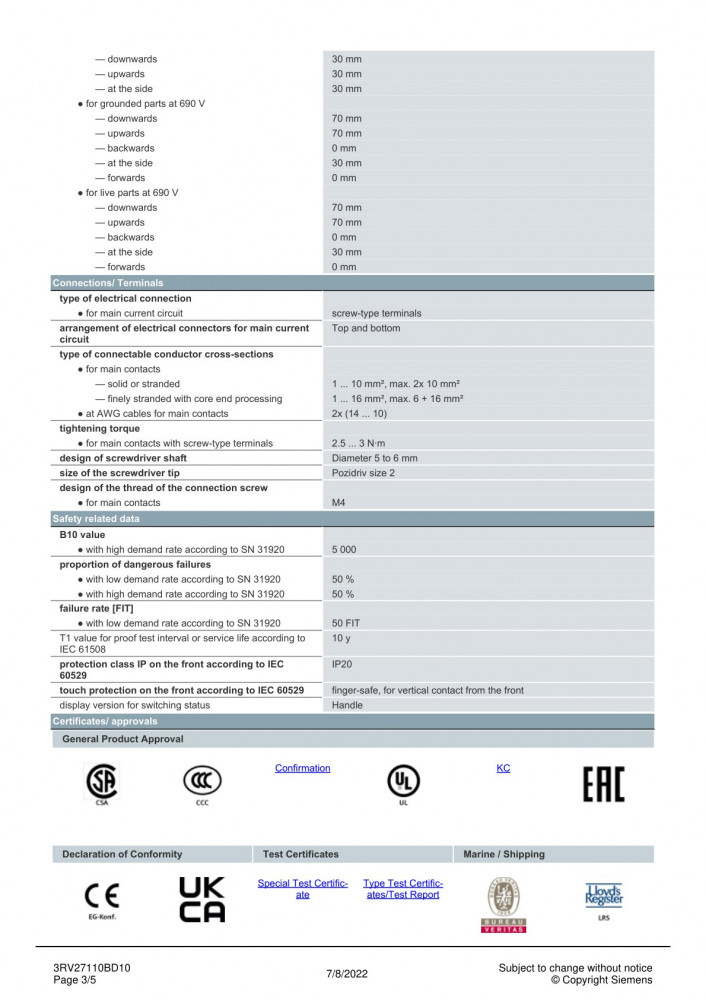 3RV27110BD10 datasheet page 3