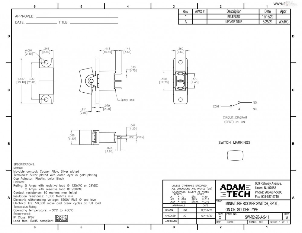 ADAM TECH SW-R2-2B-A-5-11 datasheet drawing