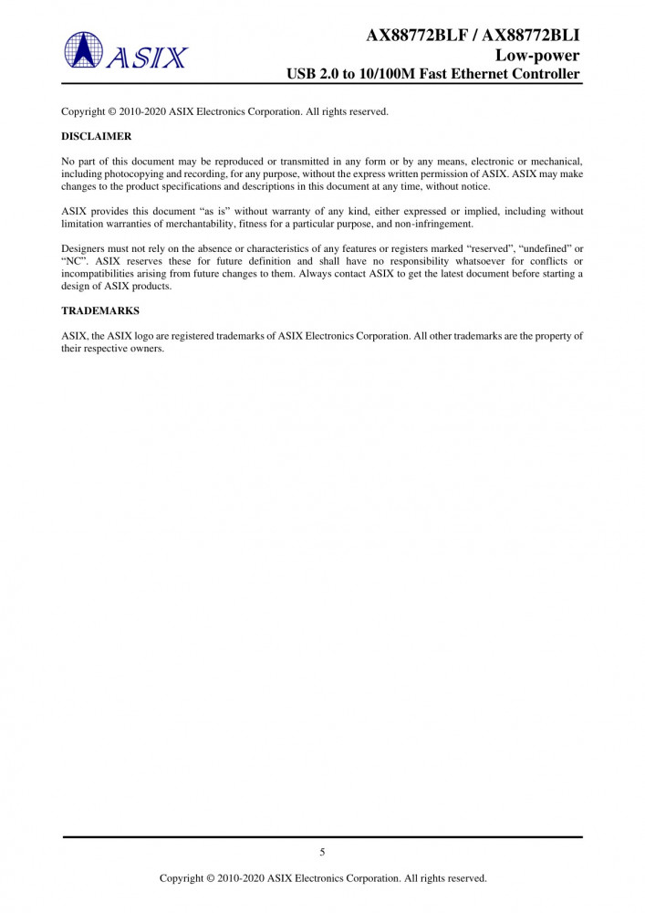 AX88772BLI datasheet page 5