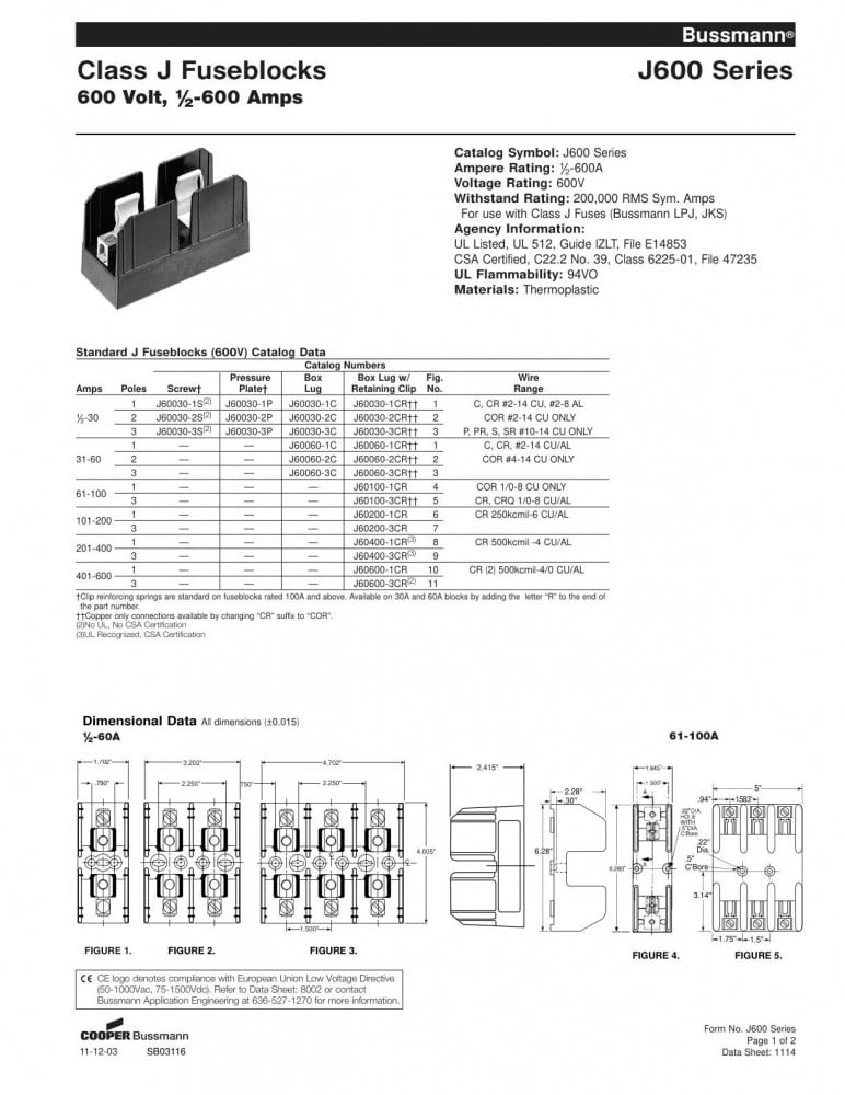 EATON Bussmann J600 Series datasheet page 1