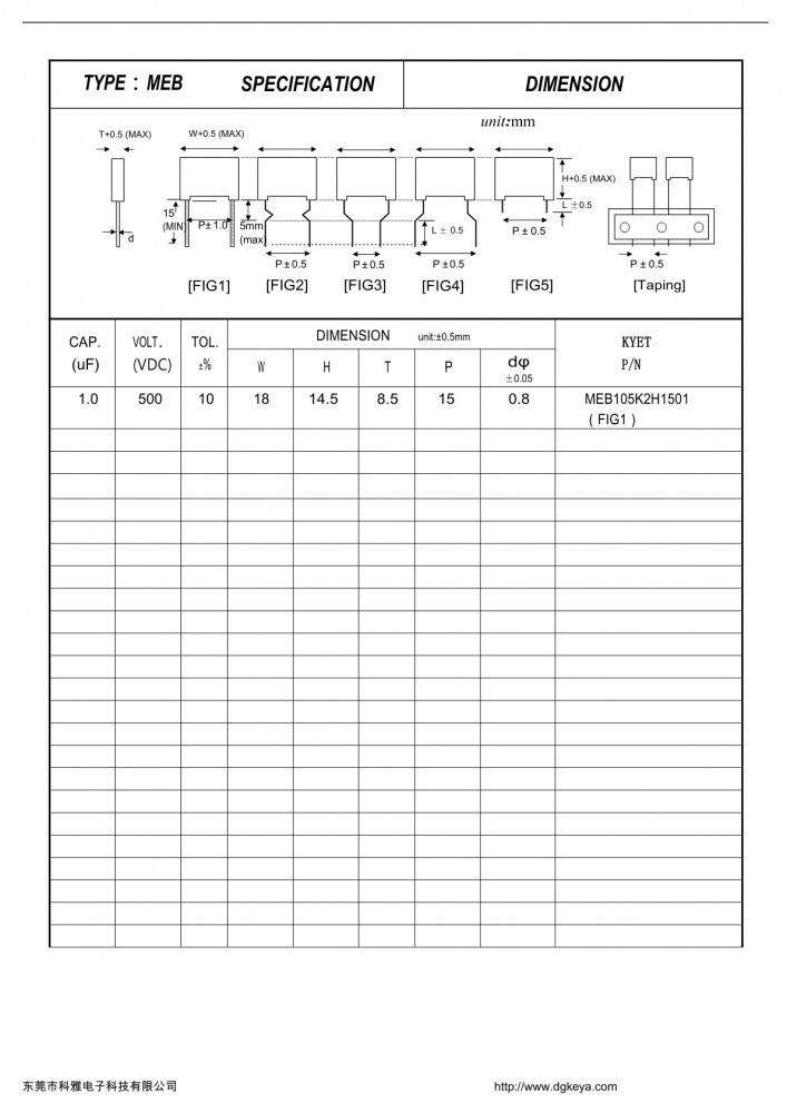 KYET MEB105K2H1501 specification page 3