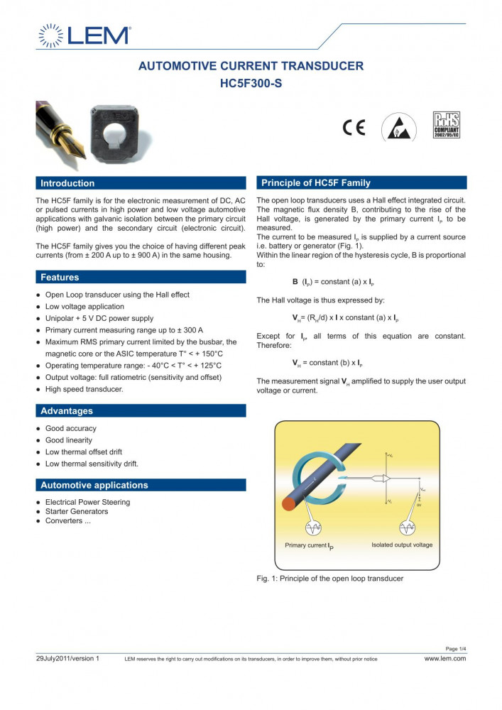 LEM HC5F300-S datasheet page 1